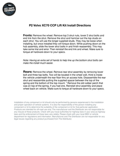 XC70 Signature Lift Kit (P2 Chassis) - Cross Country Performance