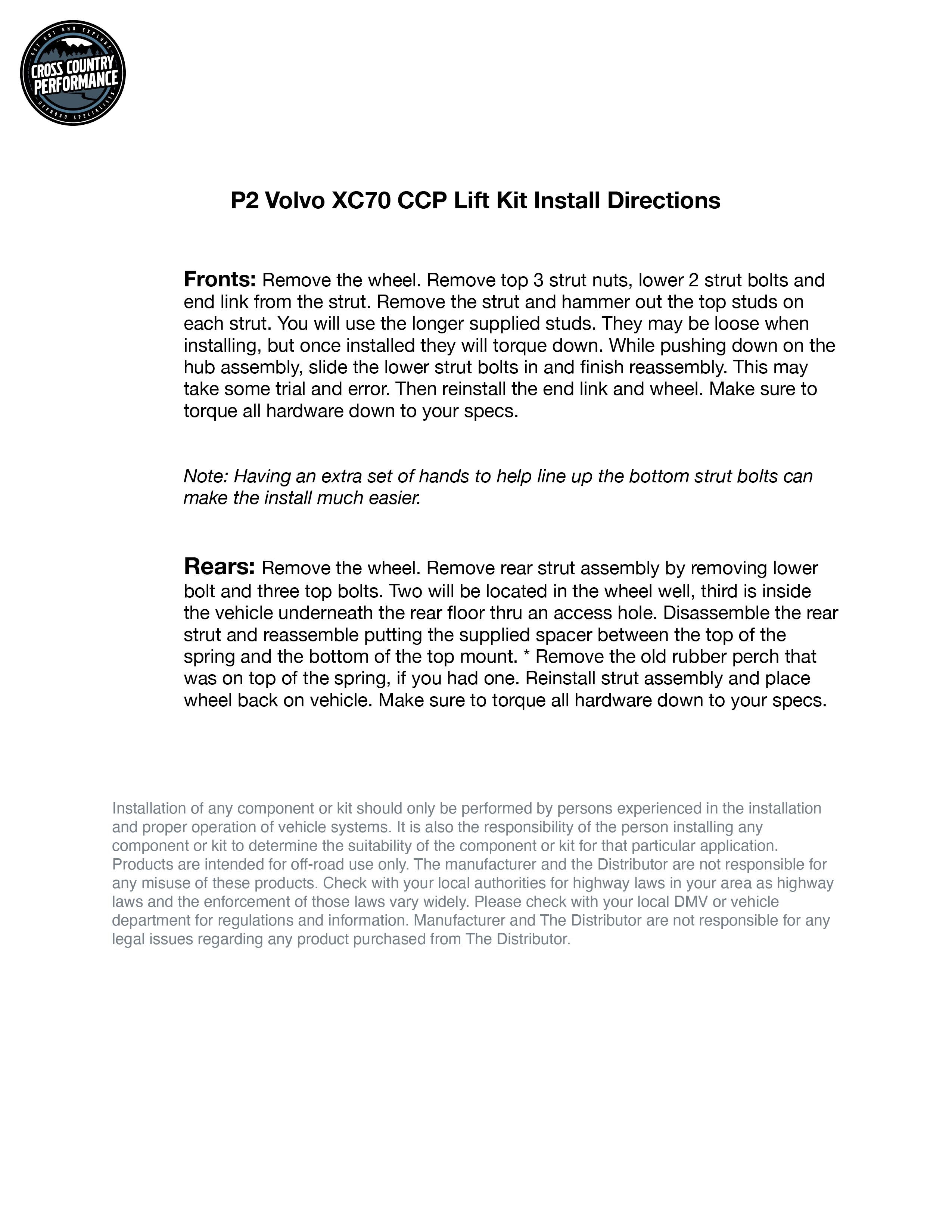 XC70 Signature Lift Kit (P2 Chassis) - Cross Country Performance