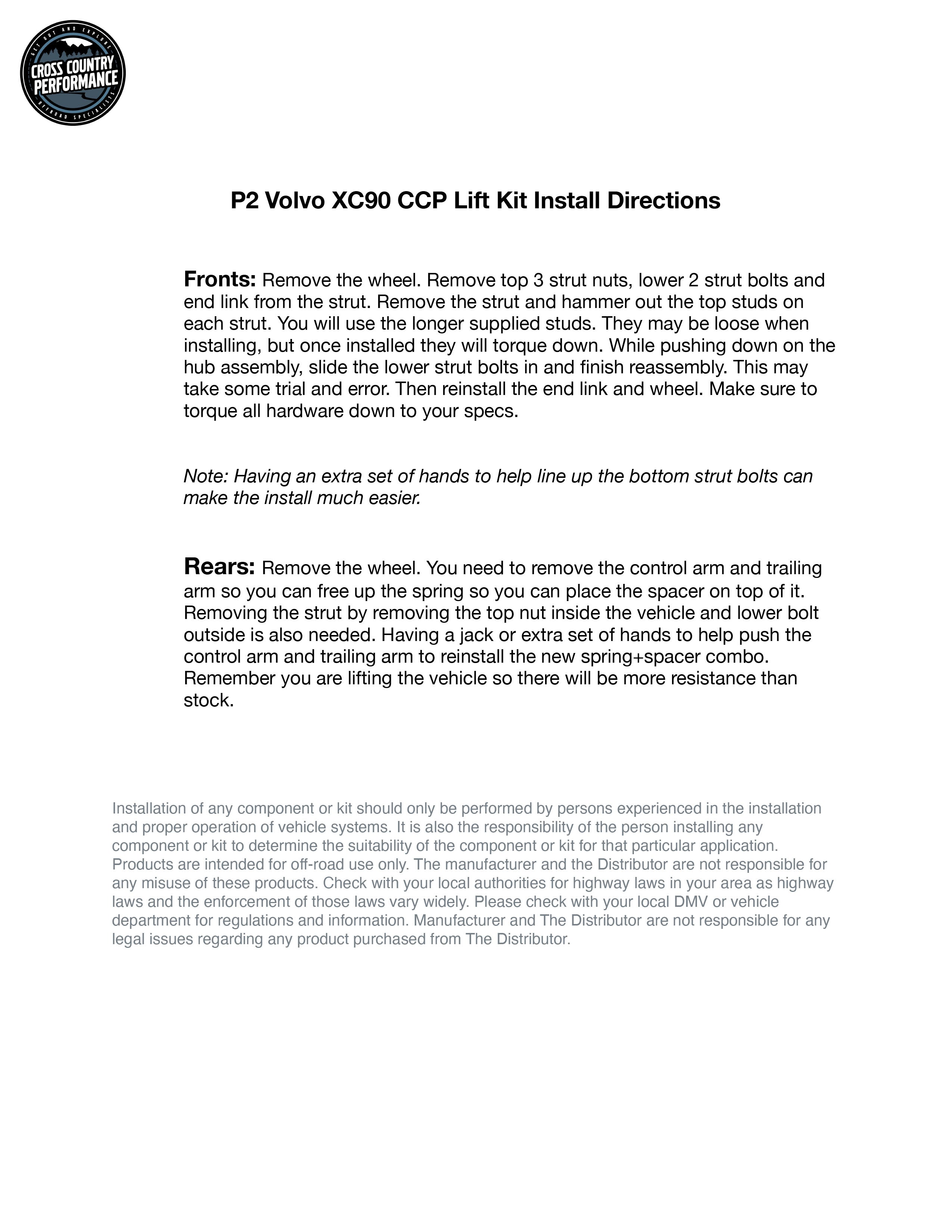 XC90 Signature Lift Kit (P2 Chassis) - Cross Country Performance